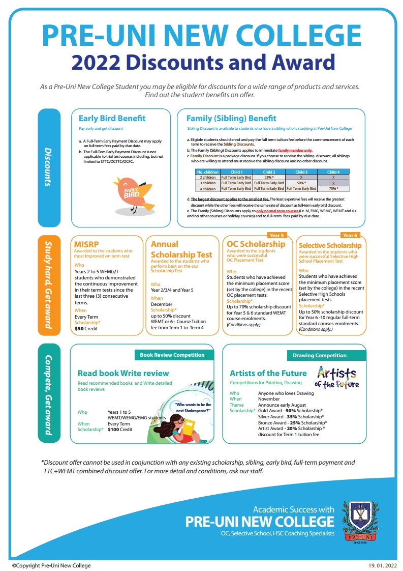 Cyberschool - Pre-Uni New College Discount and Award List